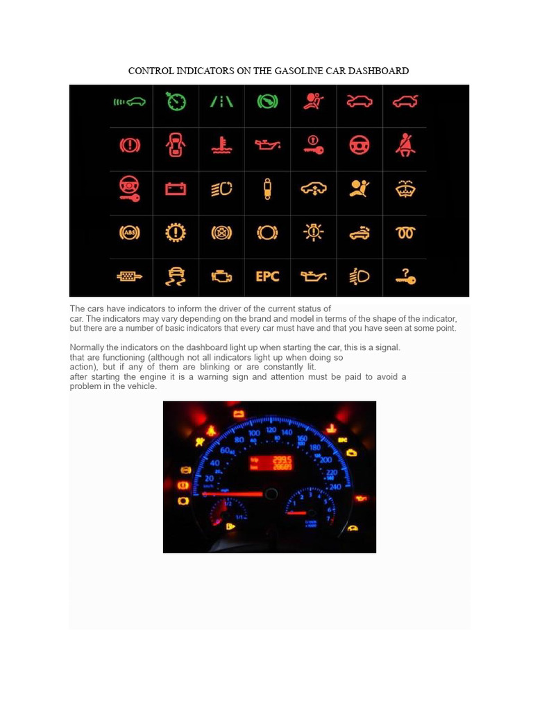 Control Indicators On The Gasoline Vehicle Dashboard | PDF | Anti Lock ...