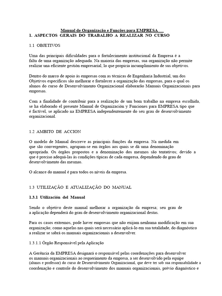 Manual de Organização e Funções da EMPRESA | PDF | Contabilidade ...