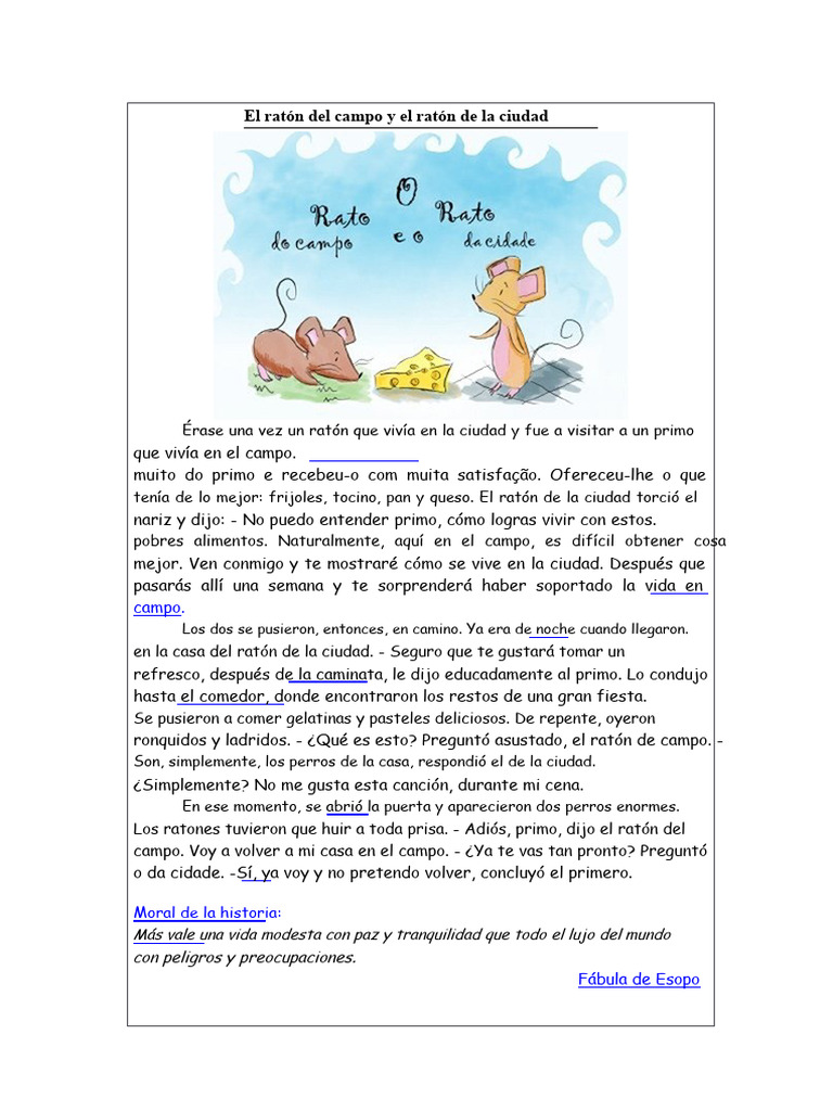 El Ratón Del Campo y El Ratón de La Ciudad | PDF | Tipología ...