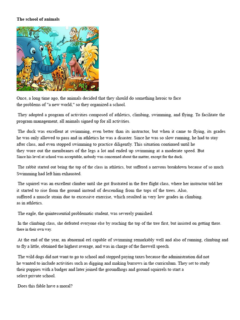 The School of Animals: A Fable's Moral | PDF