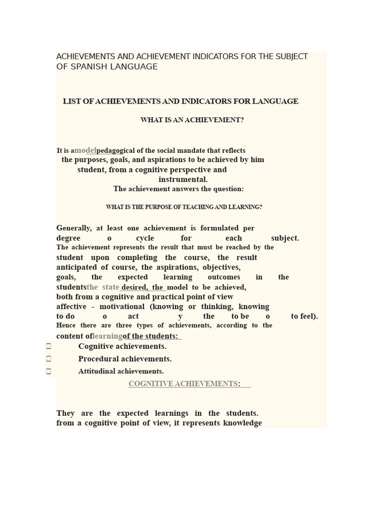 Achievements and Achievement Indicators For The Spanish Language ...