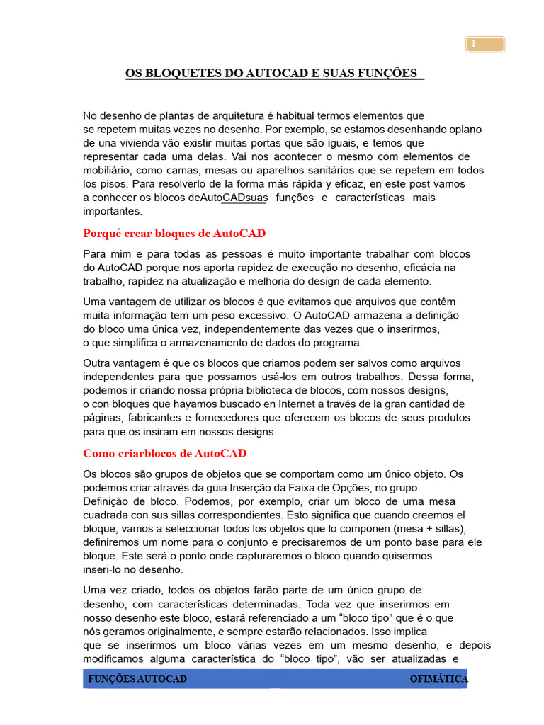 Funções dos Blocos no AutoCAD | PDF | Auto Cad | Desenho