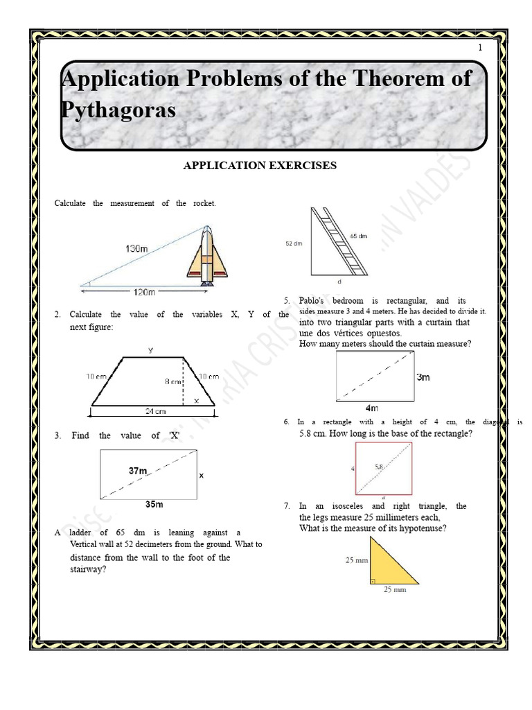 problems of application of the Pythagorean theorem | PDF | Triangle ...