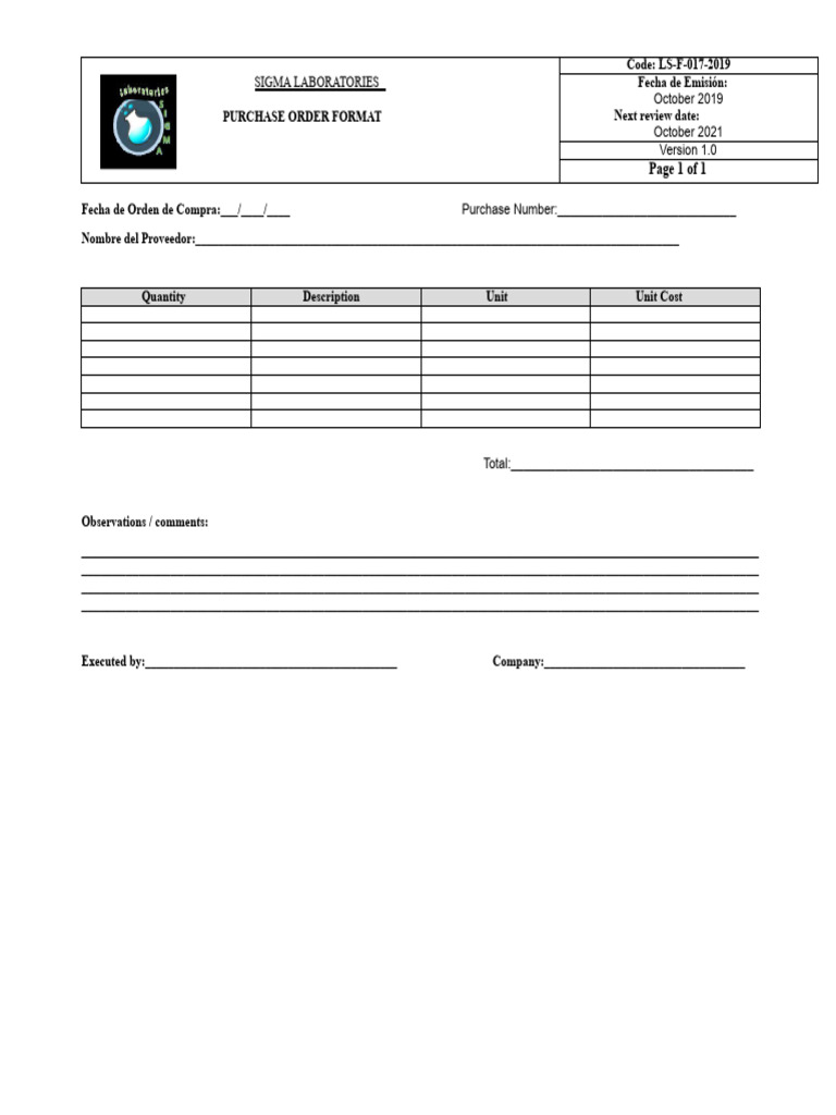 Purchase Order Format | PDF