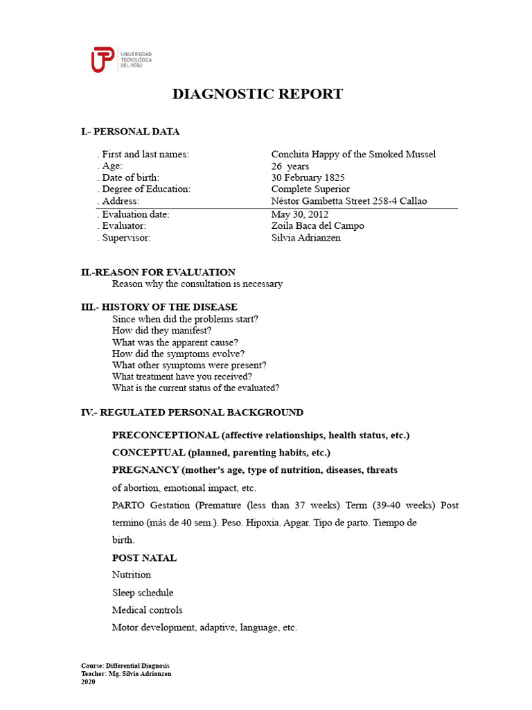 UTP report model | PDF | Medical Diagnosis | Adolescence