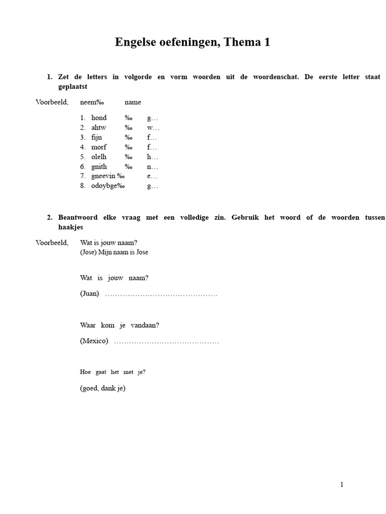 Oefeningen en Oplossingen Voor Engels, Thema 1 | PDF