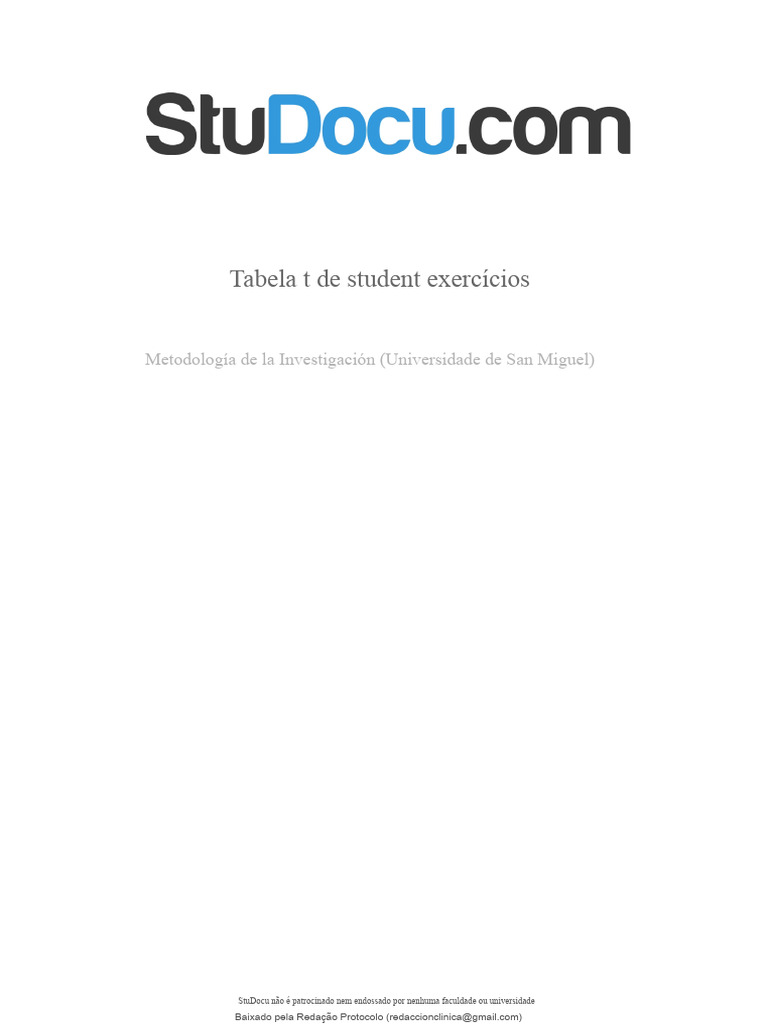 Exercícios de Tabela t de Student | PDF | Teste T de Student | Teoria ...