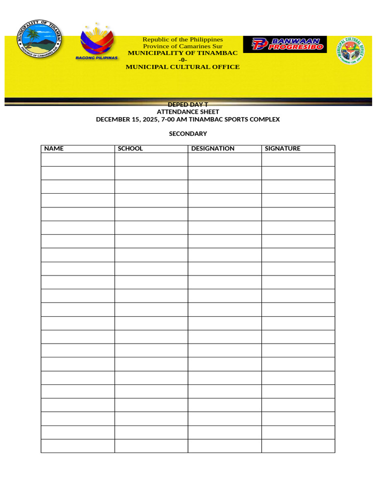 Tinambac DepEd Day Attendance Sheet | PDF