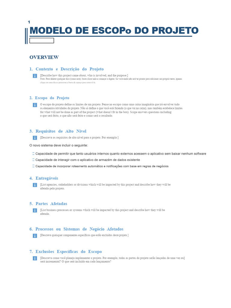 Modelo de Escopo de Projeto Detalhado | PDF | Informática