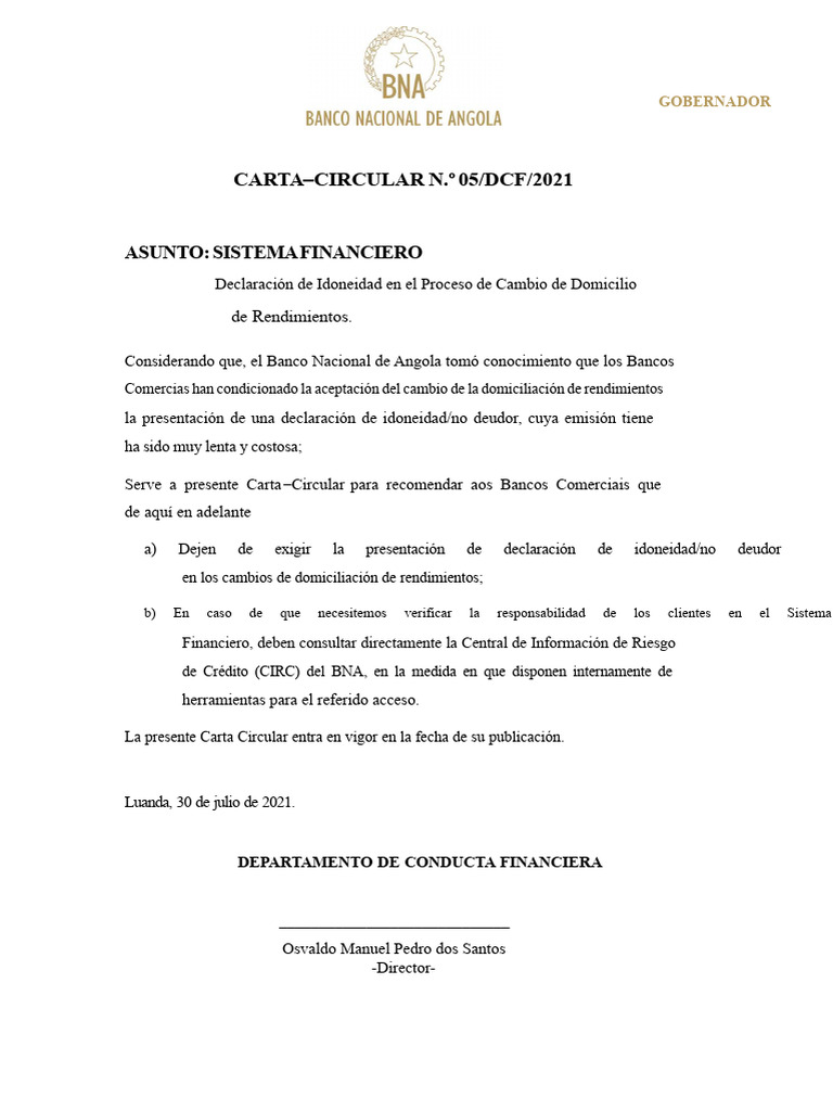 Circular del BNA | PDF