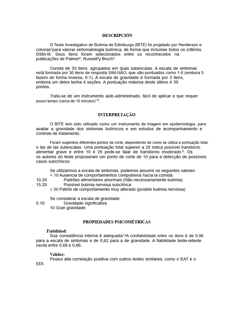 Teste BITE para Avaliação da Bulimia | PDF | Bulimia nervosa | Ciências ...