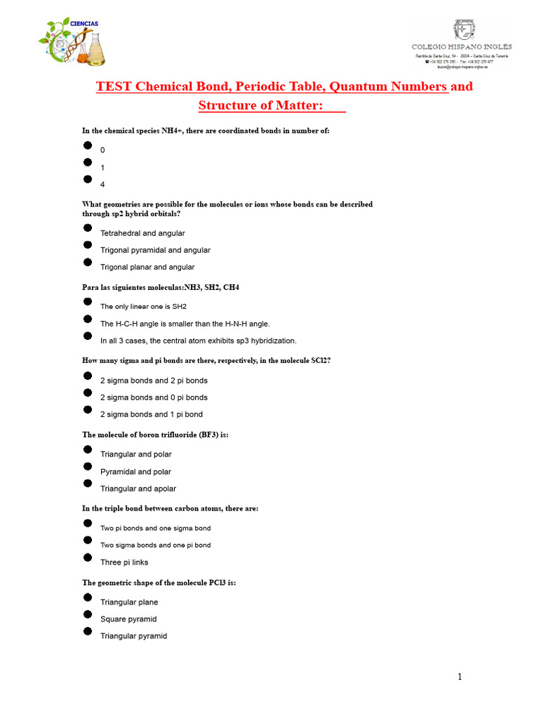 Chemical Bonds and Molecular Geometry Insights | PDF | Periodic Table ...