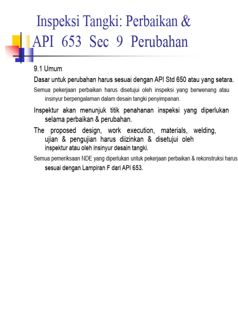 Inspeksi dan Perbaikan Tangki API 653 | PDF