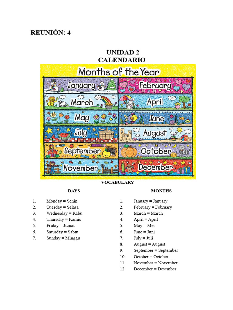 Vocabulario de Días y Meses en Español | PDF