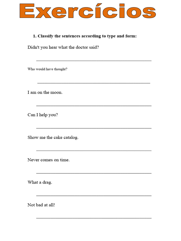 Classify The Sentences According To Type and Form | PDF | Linguistic ...