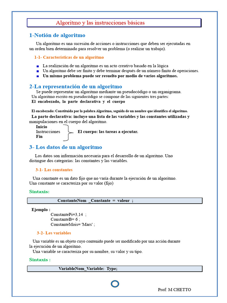 Algoritmo y Las Instrucciones Básicas | PDF | Algoritmos | Matemáticas ...