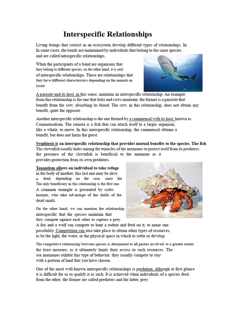 Interspecific Relationships | PDF | Symbiosis | Biological Interactions