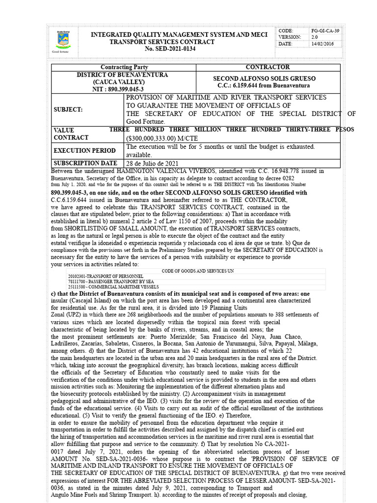 Transport Services Contract for Education | PDF | Damages
