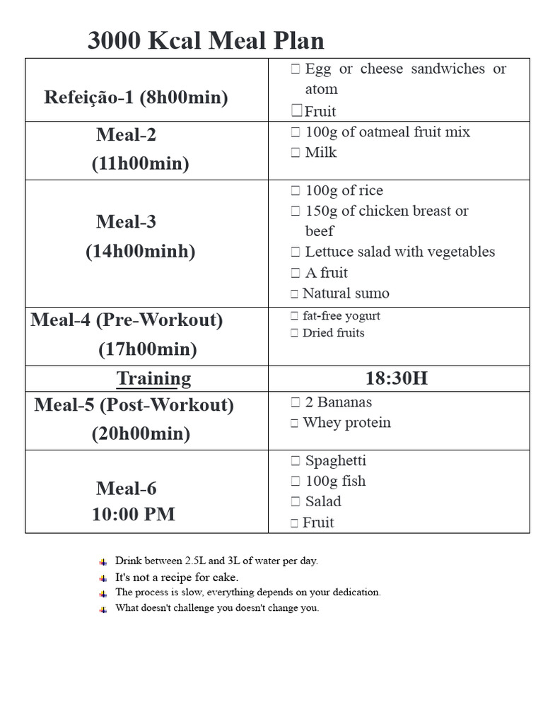 3000 Kcal Daily Meal Plan Guide | PDF