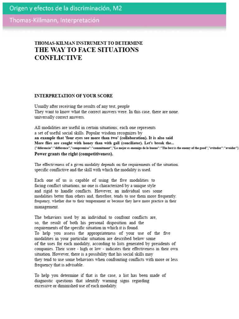 Thomas-Kilmann - Interpretation | PDF | Negotiation | Social Psychology