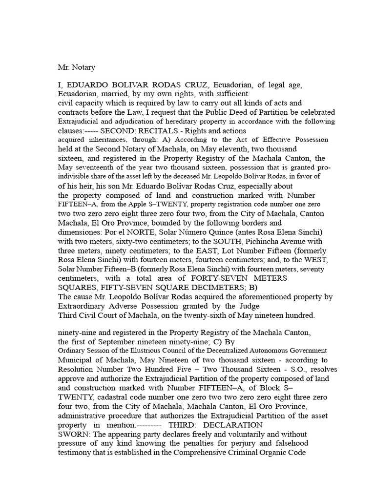 Public Deed of Extrajudicial Partition | PDF | Civil Law (Common Law ...