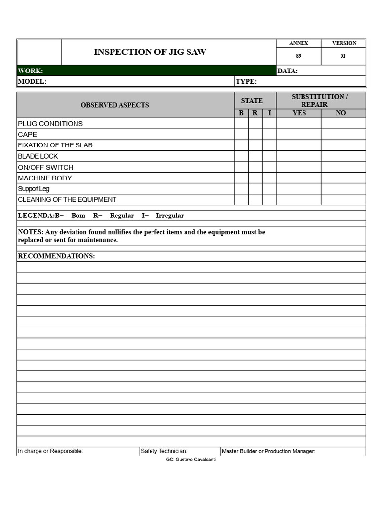 Annex 89 - Check List - Jig Saw V1 SME | PDF