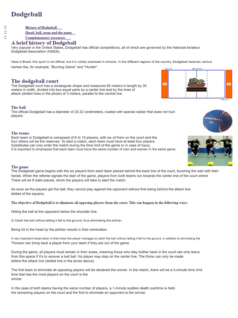 Dodgeball History and Rules. | PDF | Athletic Sports | Games Of ...