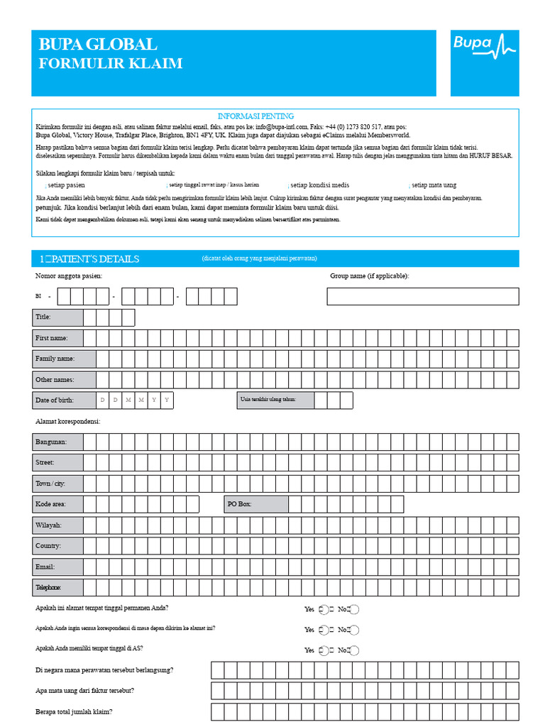 Formulir Klaim Bupa | PDF