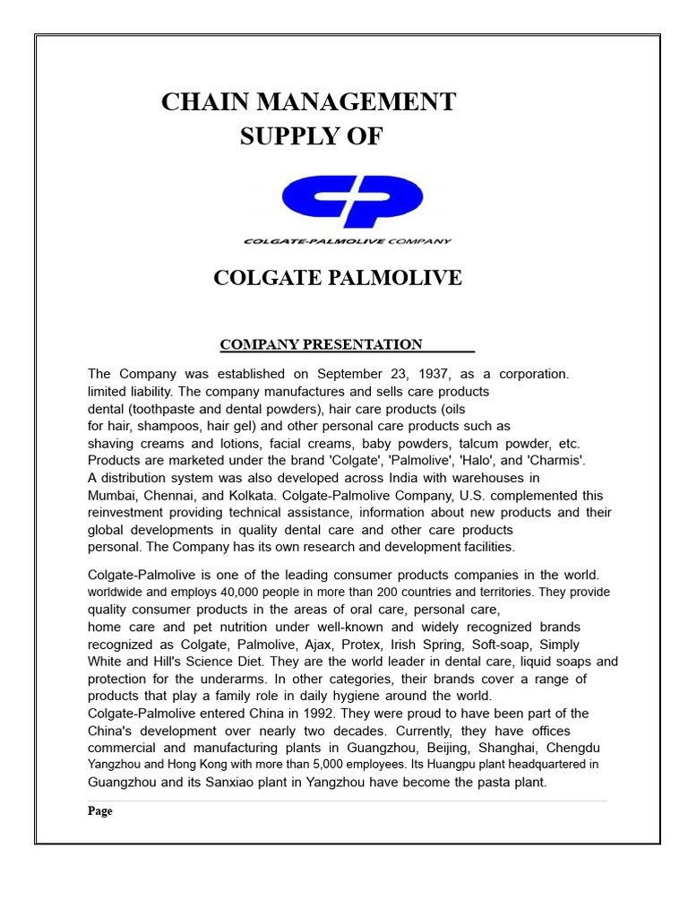 Management of The Supply Chain of Colgate Palmolive | PDF | Supply ...