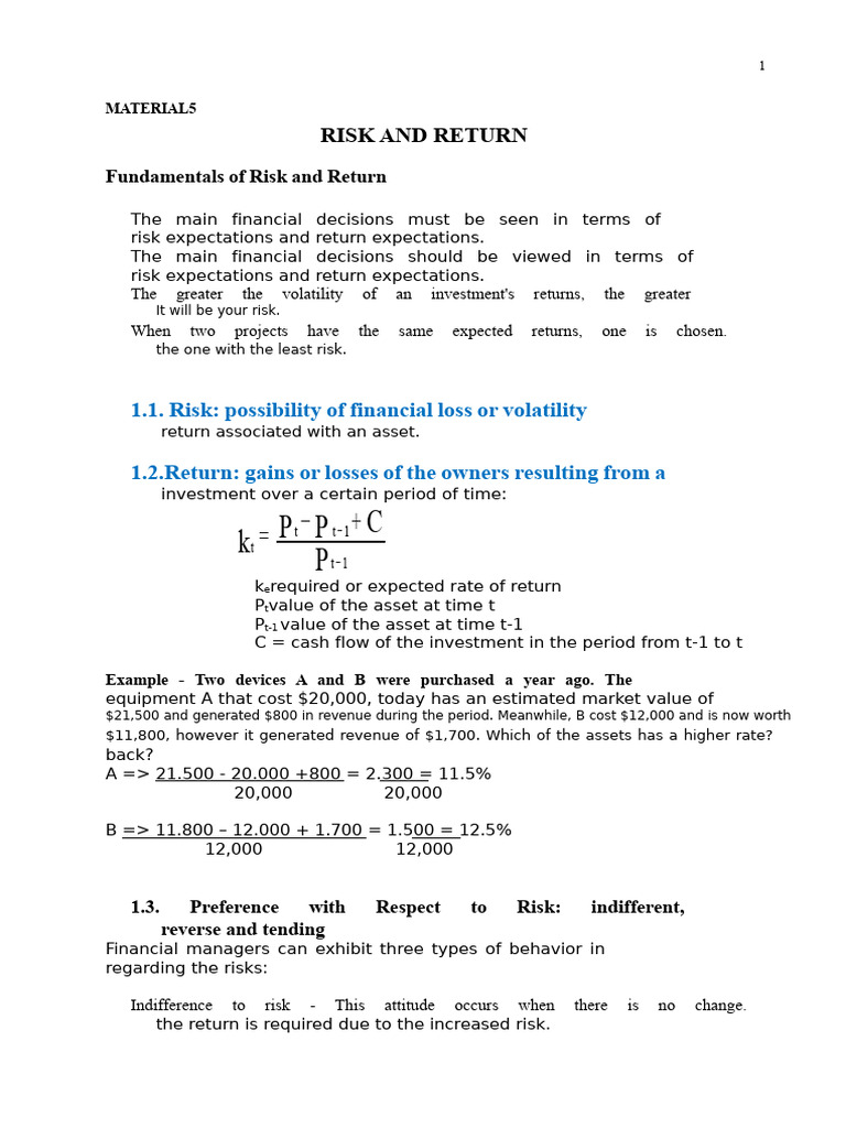 Material 5 Risk and Return Afoi | PDF | Financial Risk | Capital Asset ...