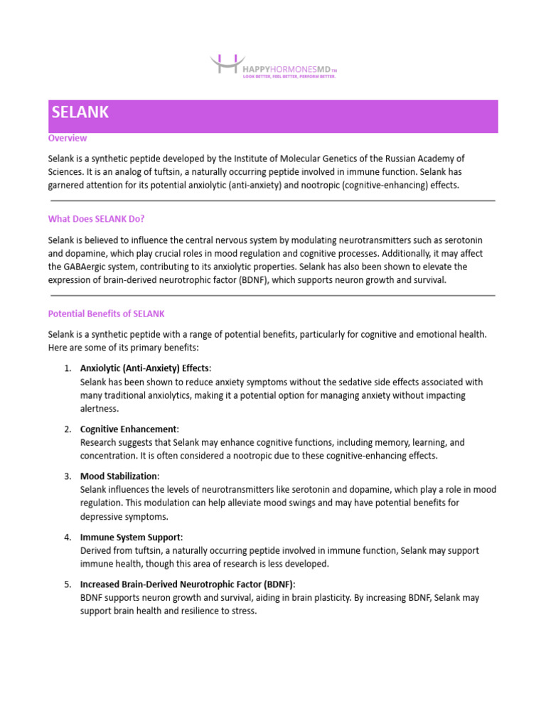Selank: Benefits and Usage Guide | PDF | Pharmacology | Drugs