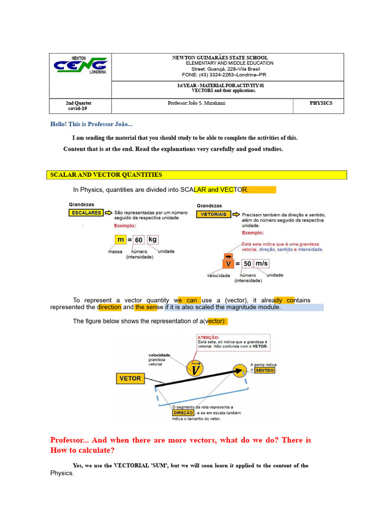 ACTIVITY 01 - PHYSICS (1ST YEAR) - Vectors and Resultant Force - (3.0 ...