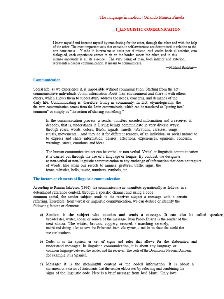 1_Linguistic Communication_Llem.pdf | PDF | Communication | Nonverbal ...