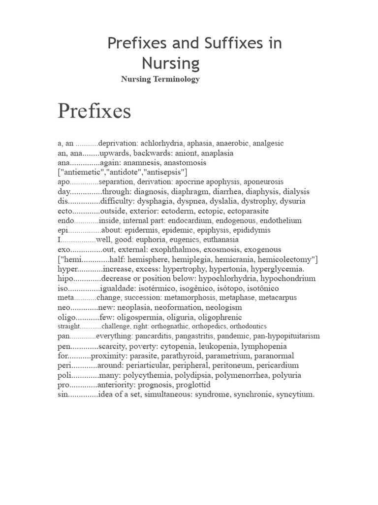 Nursing Prefixes and Suffixes Guide | PDF | Medical Specialties ...