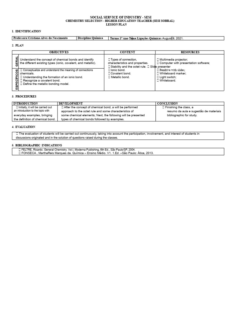 Lesson Plan Chemical Bonds | PDF | Chemical Bond | Physical Chemistry