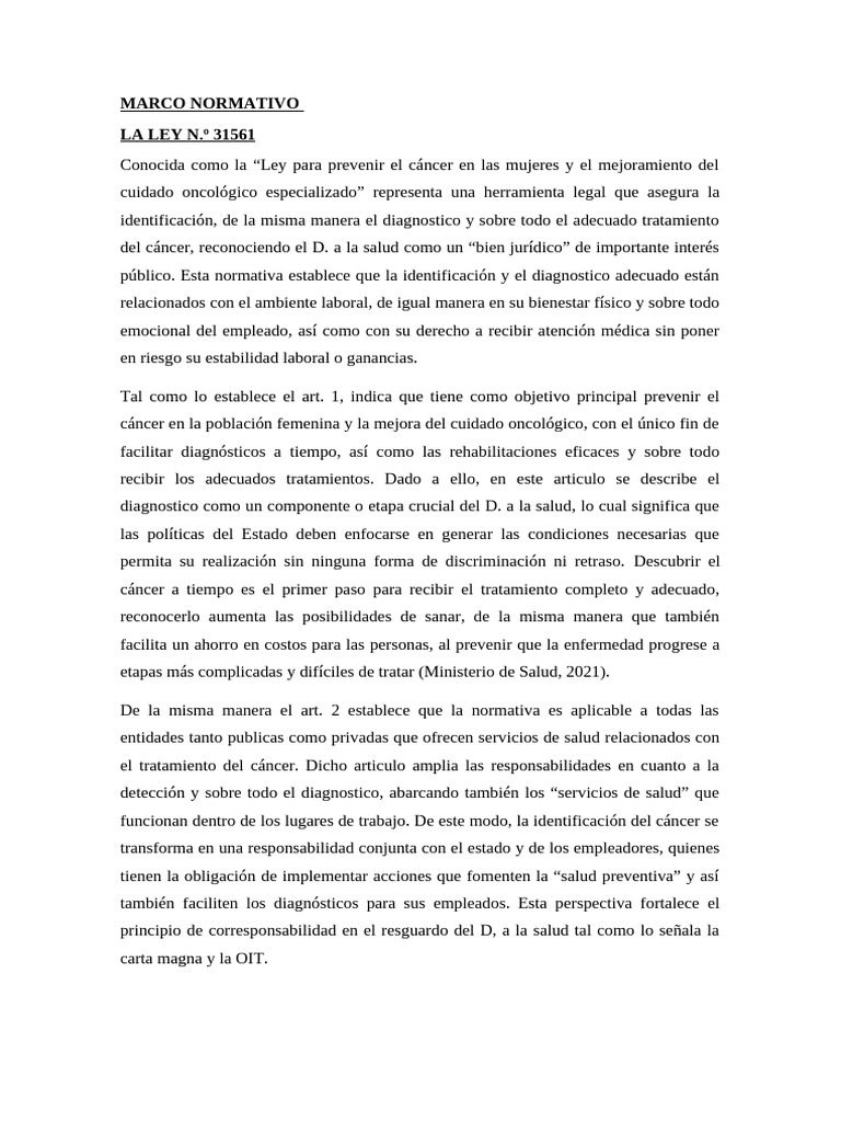 Ley 31561: Prevención del Cáncer Femenino | PDF | Derecho laboral | Cáncer