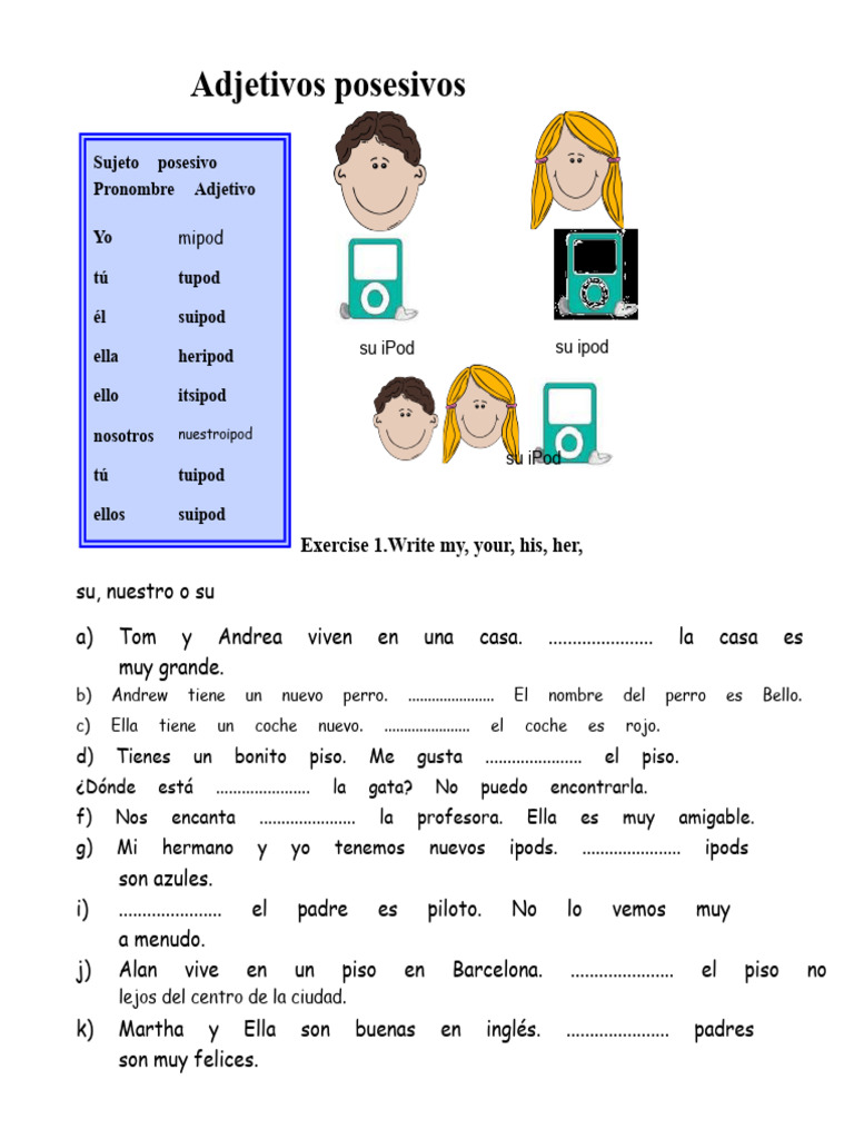 Adjetivos posesivos en español: guía práctica | PDF