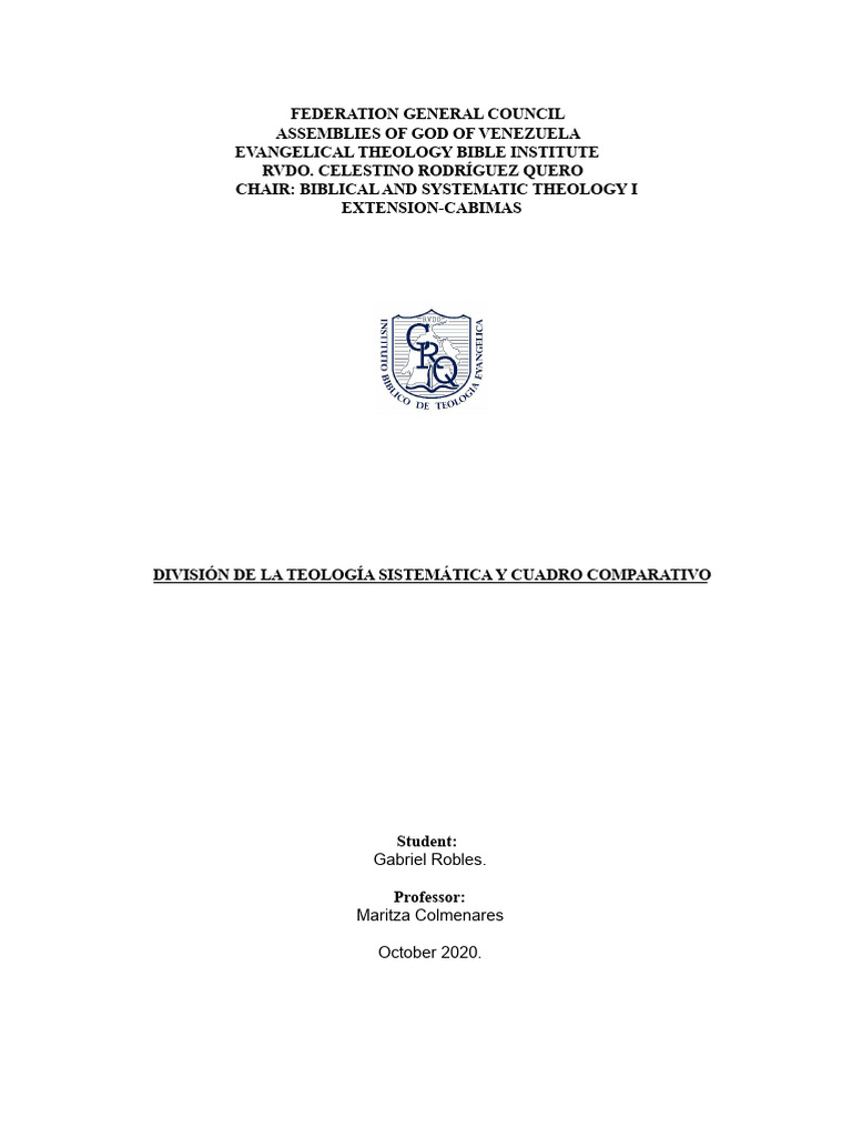 Division of Systematic Theology. Comparative Chart | PDF | Eschatology ...