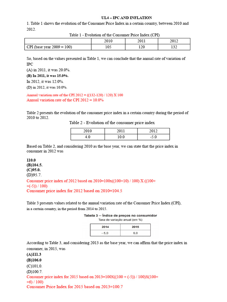 UL5 - INFLATION AND CPI + Solution | PDF | Consumer Price Index | Index ...