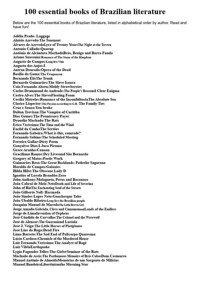 100 Must-Read Brazilian Books | PDF | Brazil