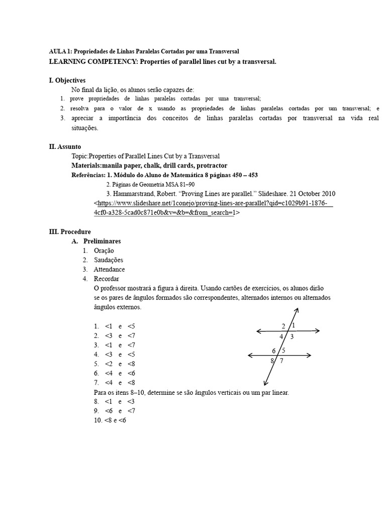 Propriedades de Linhas Paralelas e Transversais | PDF | Ângulo | Matemática