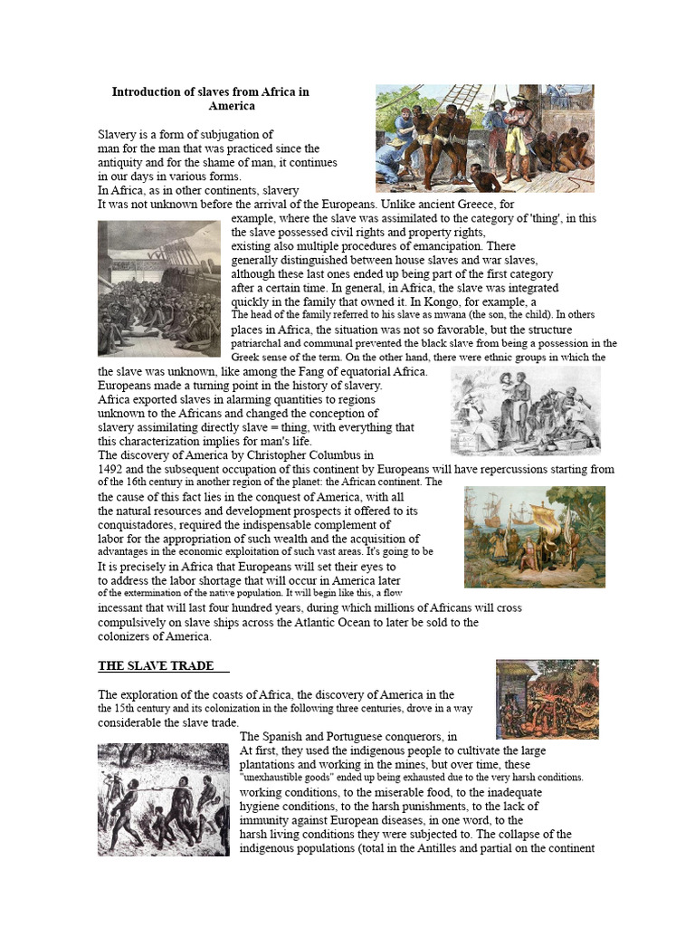 Introduction of Slaves From Africa To America | PDF | Slavery ...