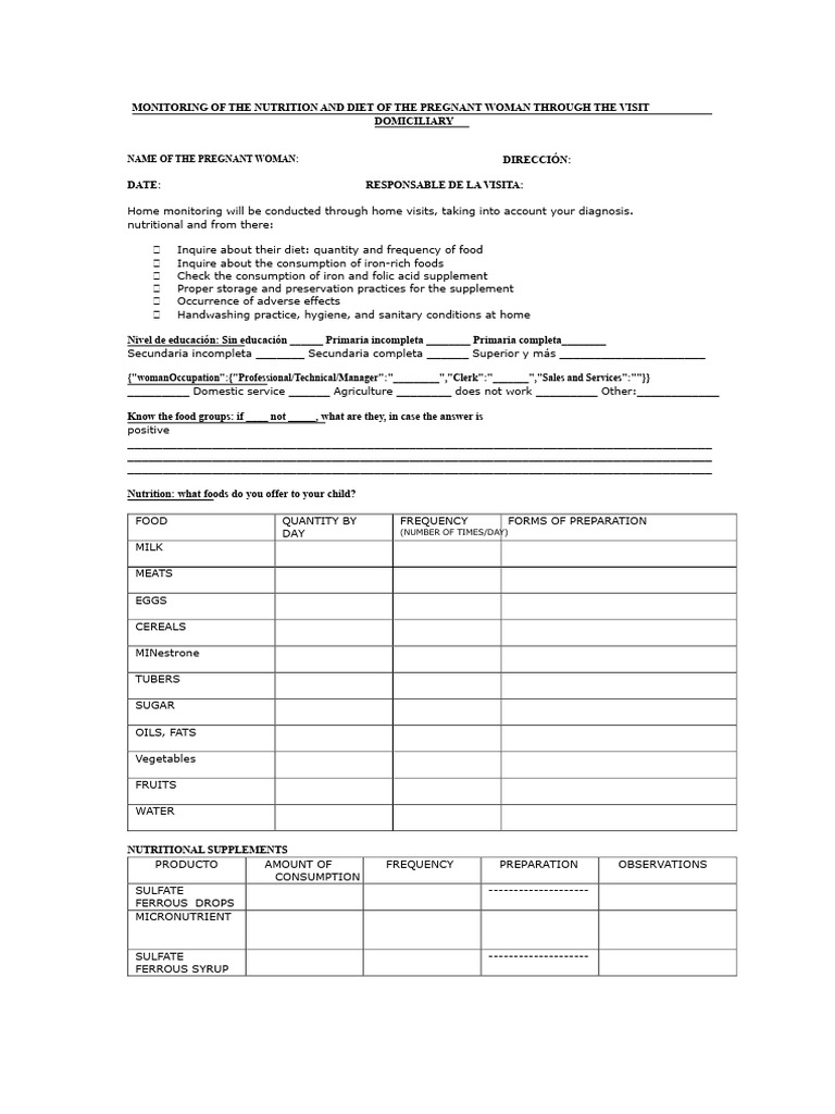 Home Visit Questionnaire for Pregnant Women (1) | PDF | Dietary ...