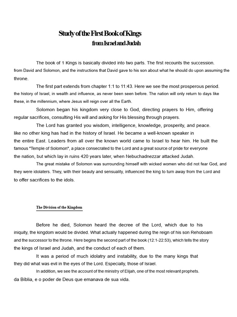 Study of The First Book of Kings | PDF | Books Of Kings | Solomons