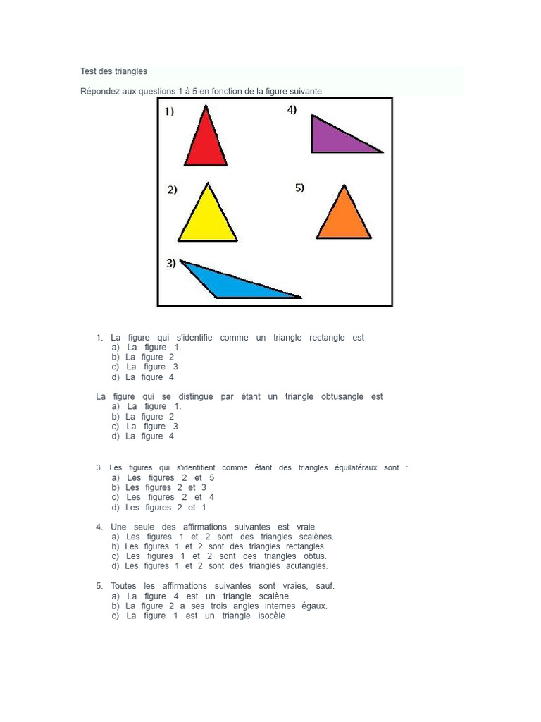 Test sur les types de triangles | PDF | Triangle | Formes géométriques