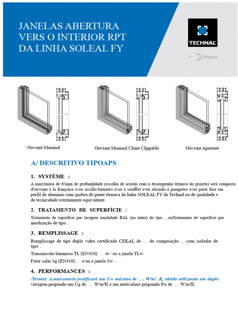 Descrição Técnica de Janelas SOLEAL FY | PDF | Janela