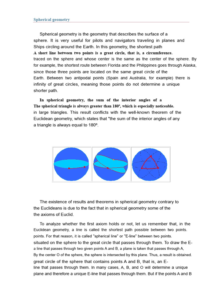 Spherical geometry | PDF | Sphere | Line (Geometry)
