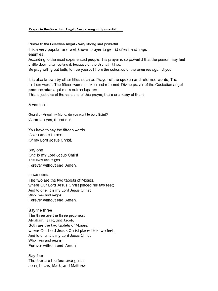 Prayer To The Guardian Angel - Very Strong and Powerful | PDF | Jesus ...