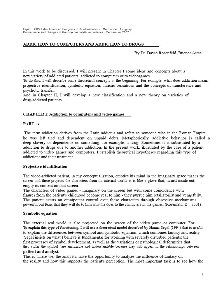Addiction to Computers and Drugs David Rosenfeld Argentina | PDF ...