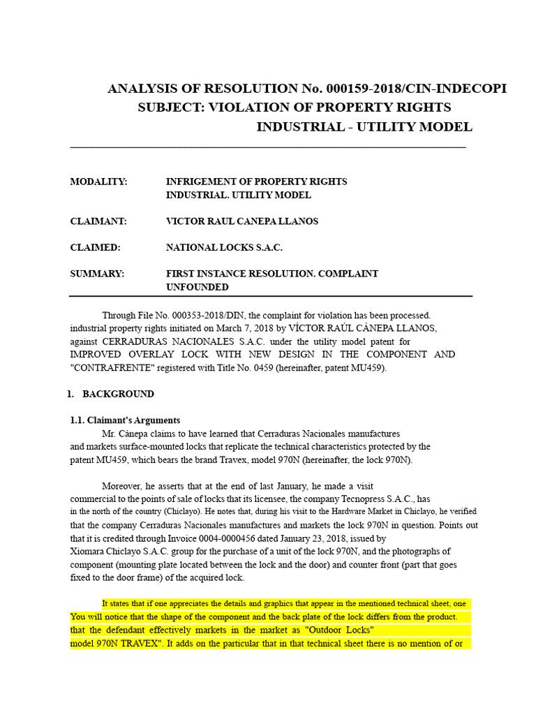 Infringement of Industrial Property Rights - Utility Model | PDF ...
